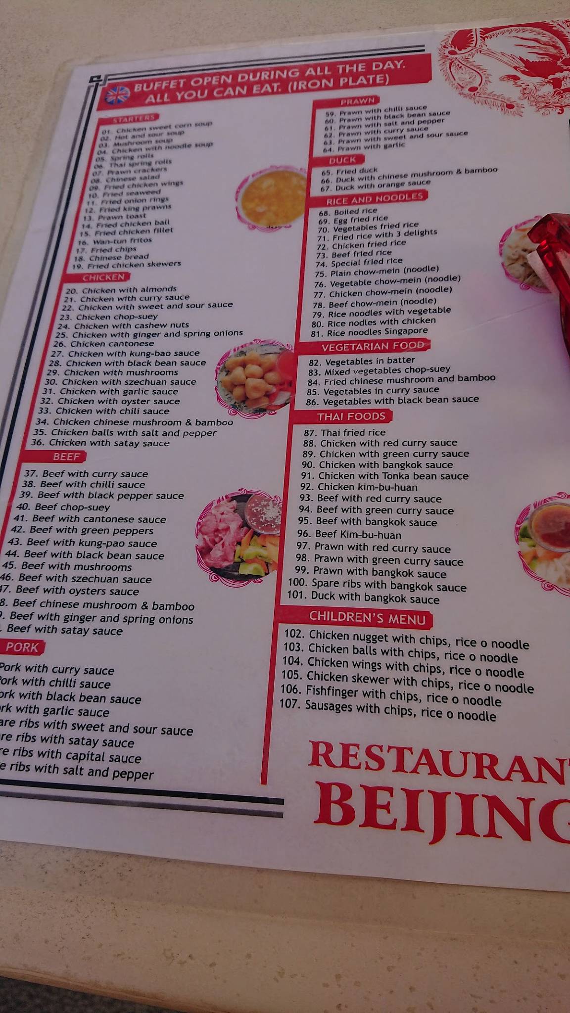 Menu at Beijing Chinese Restaurant, Costa Teguise