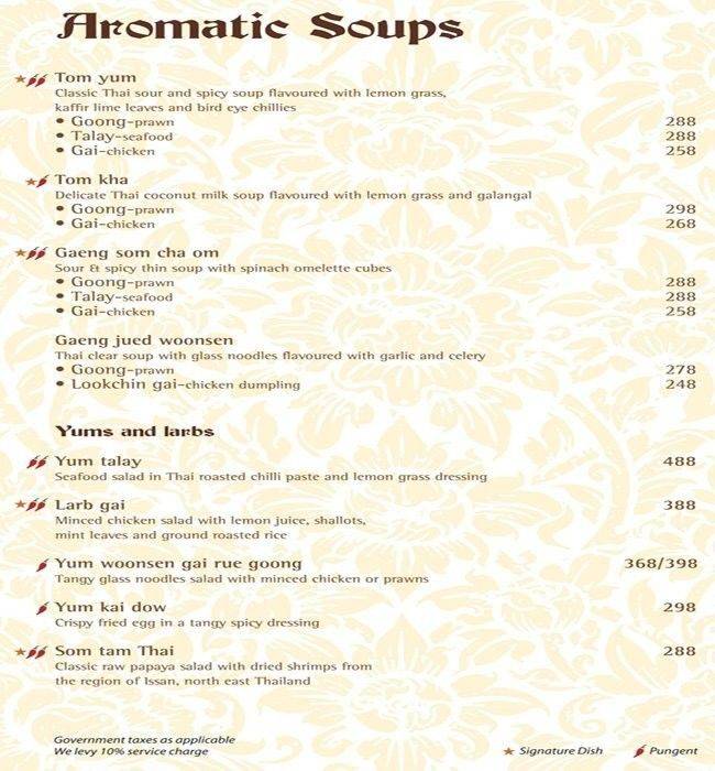 Menu at Benjarong - Thai Restaurant, Chennai, 146, TTK Road