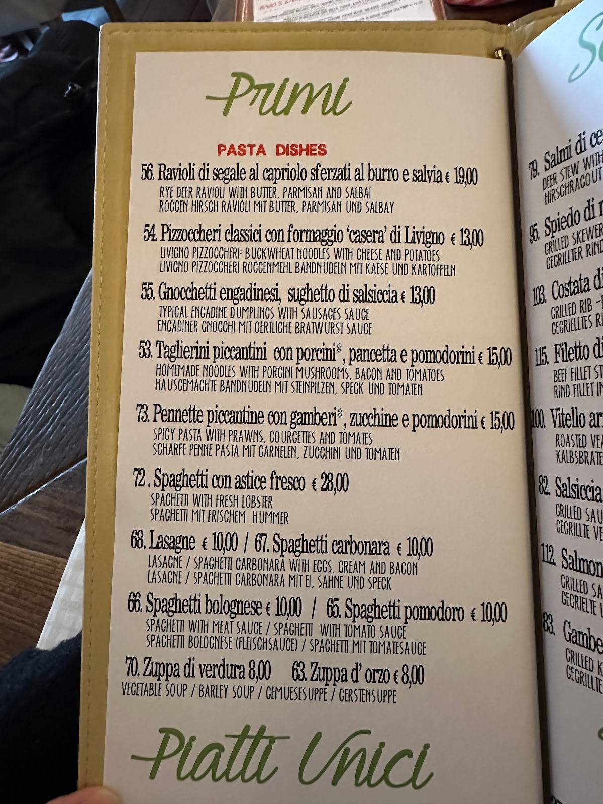 Speisekarte von Bivio Bistrot & Restaurant, Luwin, Via Plan