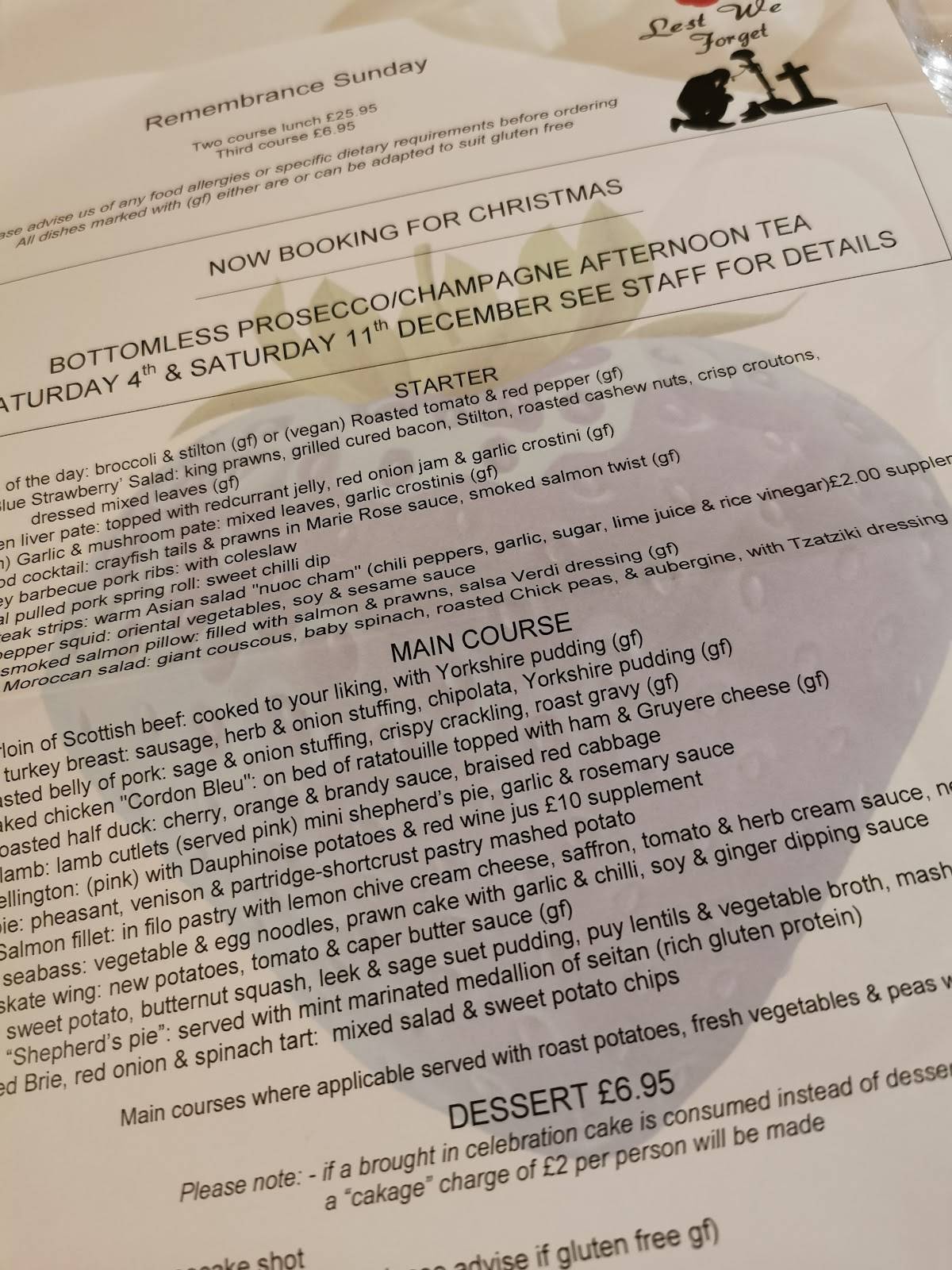 Menu at Blue Strawberry Bistrot restaurant, Hatfield Peverel