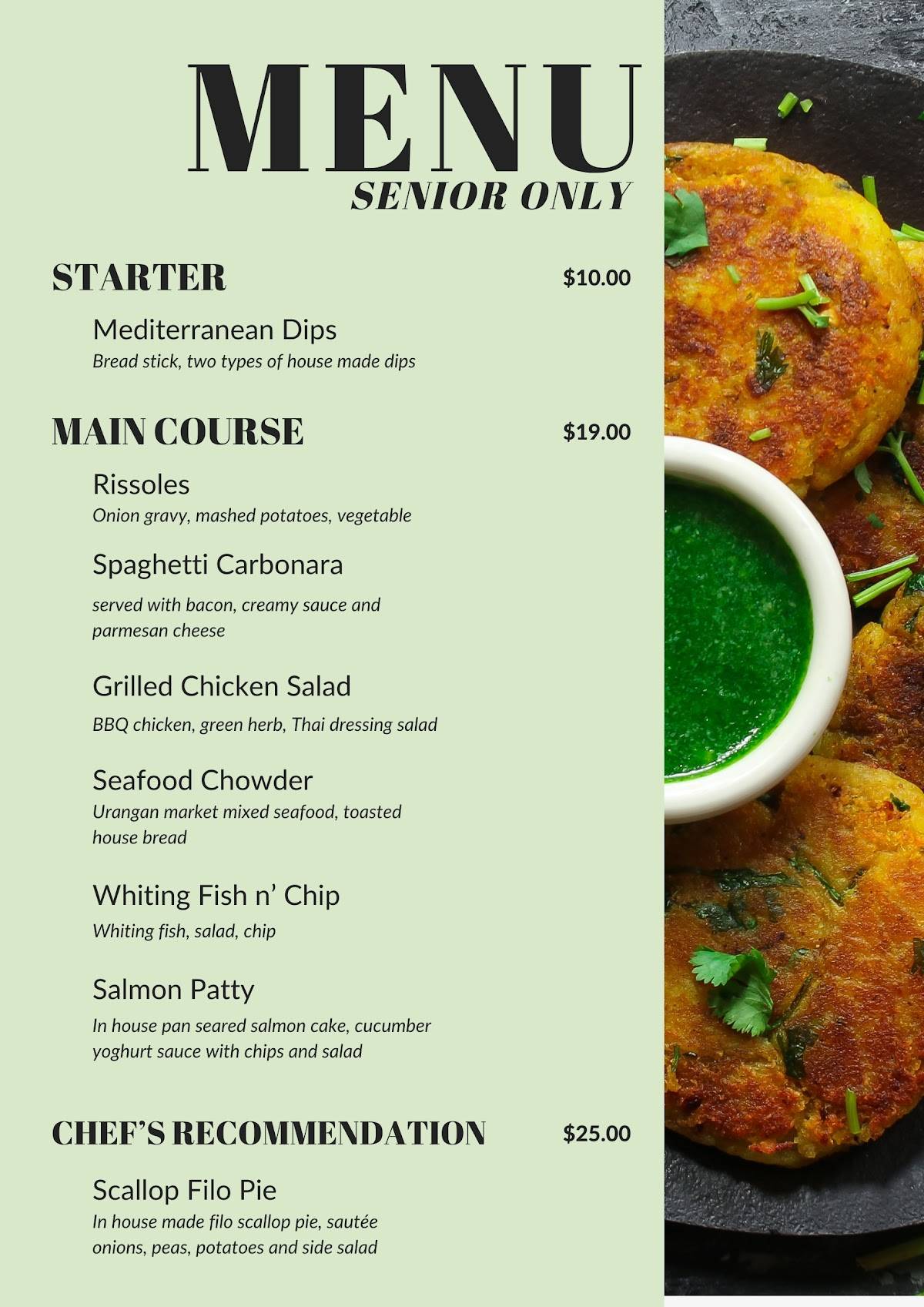 Menu at Cafe Balaena, Urangan