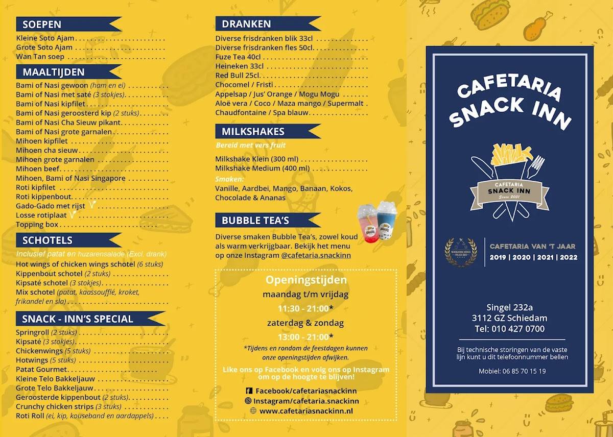 Speisekarte von Cafetaria Snack Inn, Schiedam