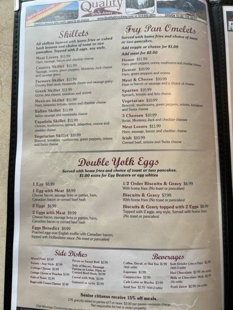 Menu at Callahan's Restaurant, Elkhart