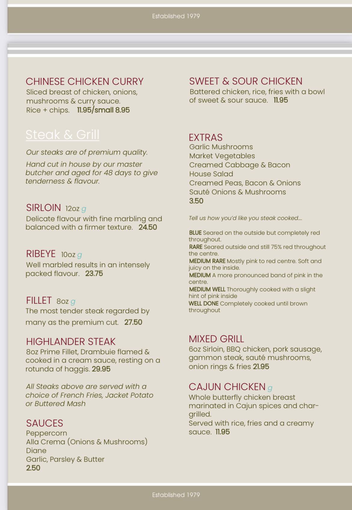 Menu at Carrigan's Hamilton restaurant, Hamilton