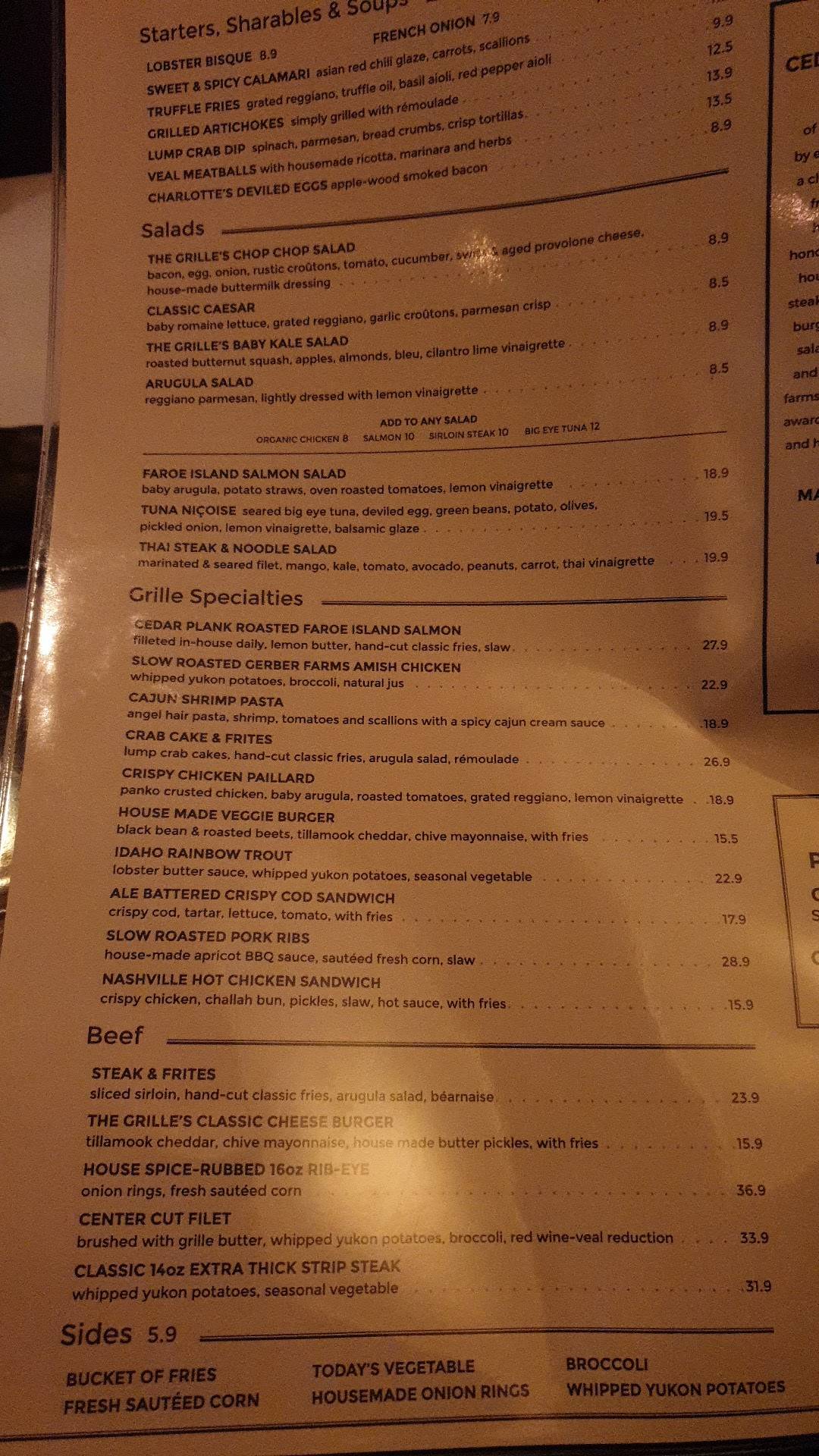 Menu at Cedar Creek Grille restaurant, Beachwood