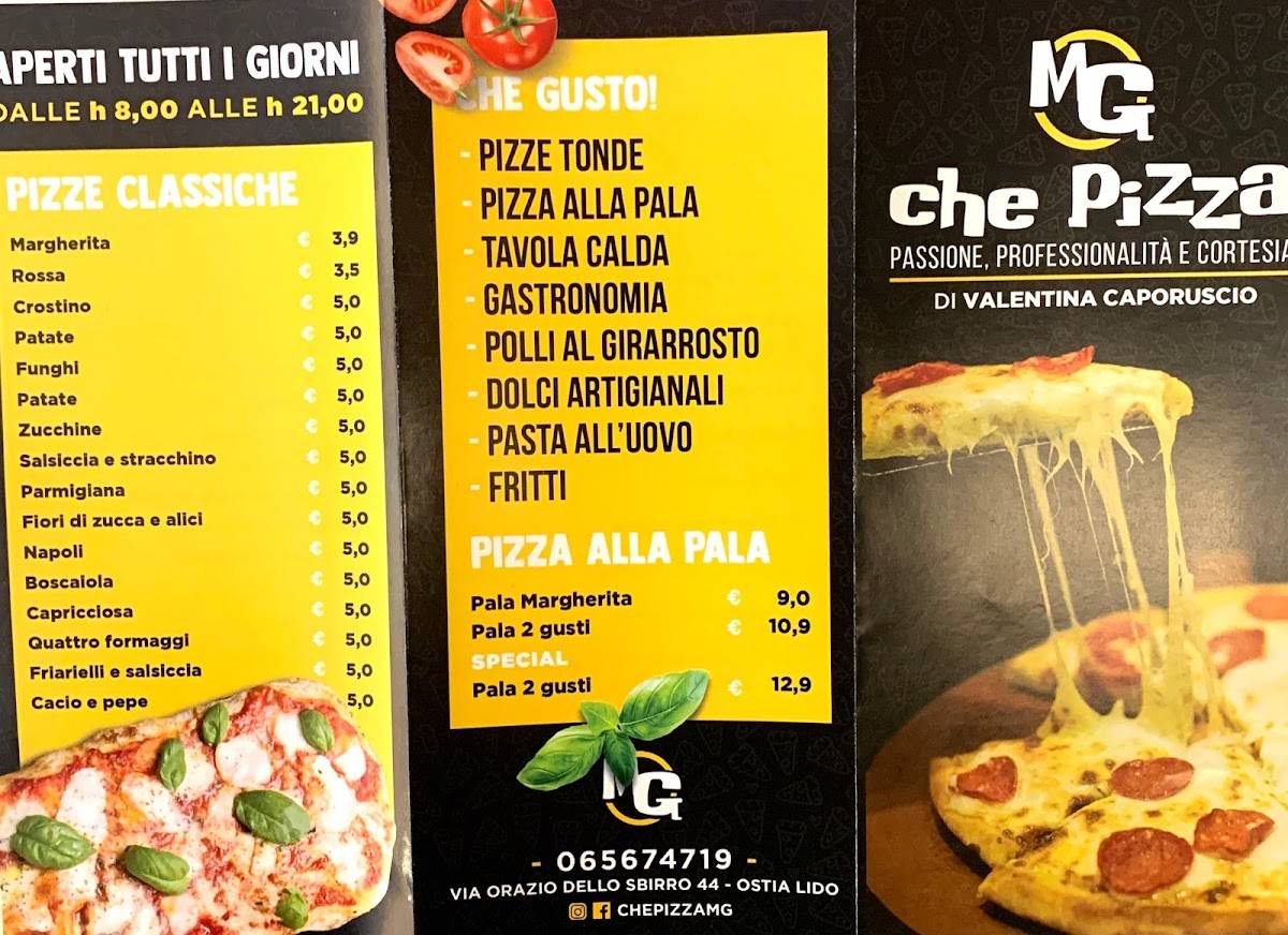 Menu at Che Pizza MG restaurant, Ostia, Via Orazio Dello Sbirro