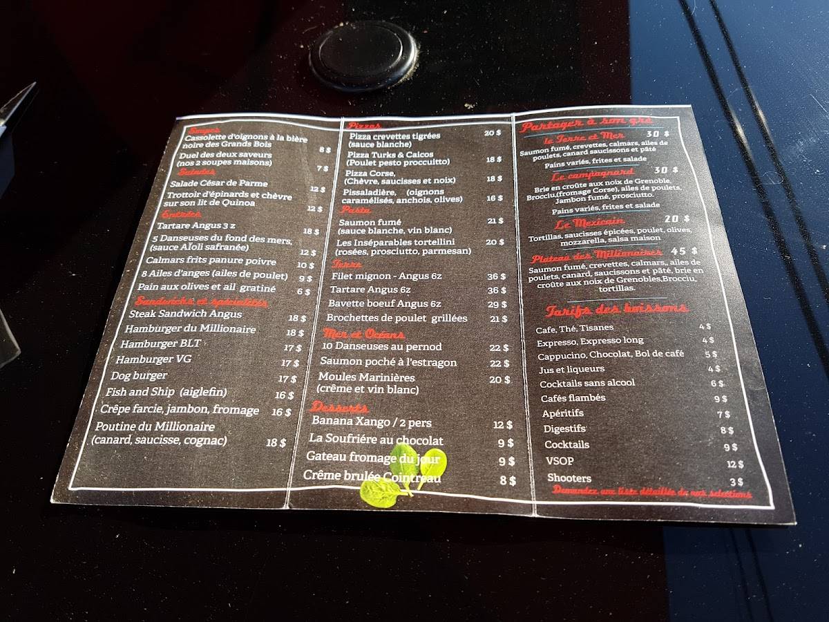 Menu au Restaurant Chez Moi, Deschambault
