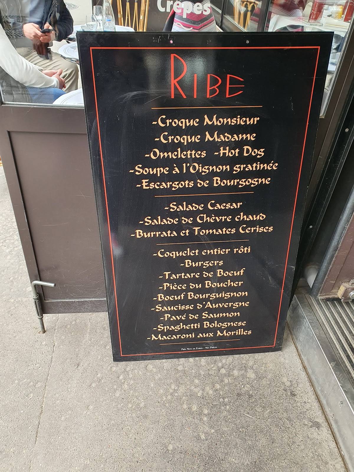 Carta de Restaurant Chez Ribe, Paris