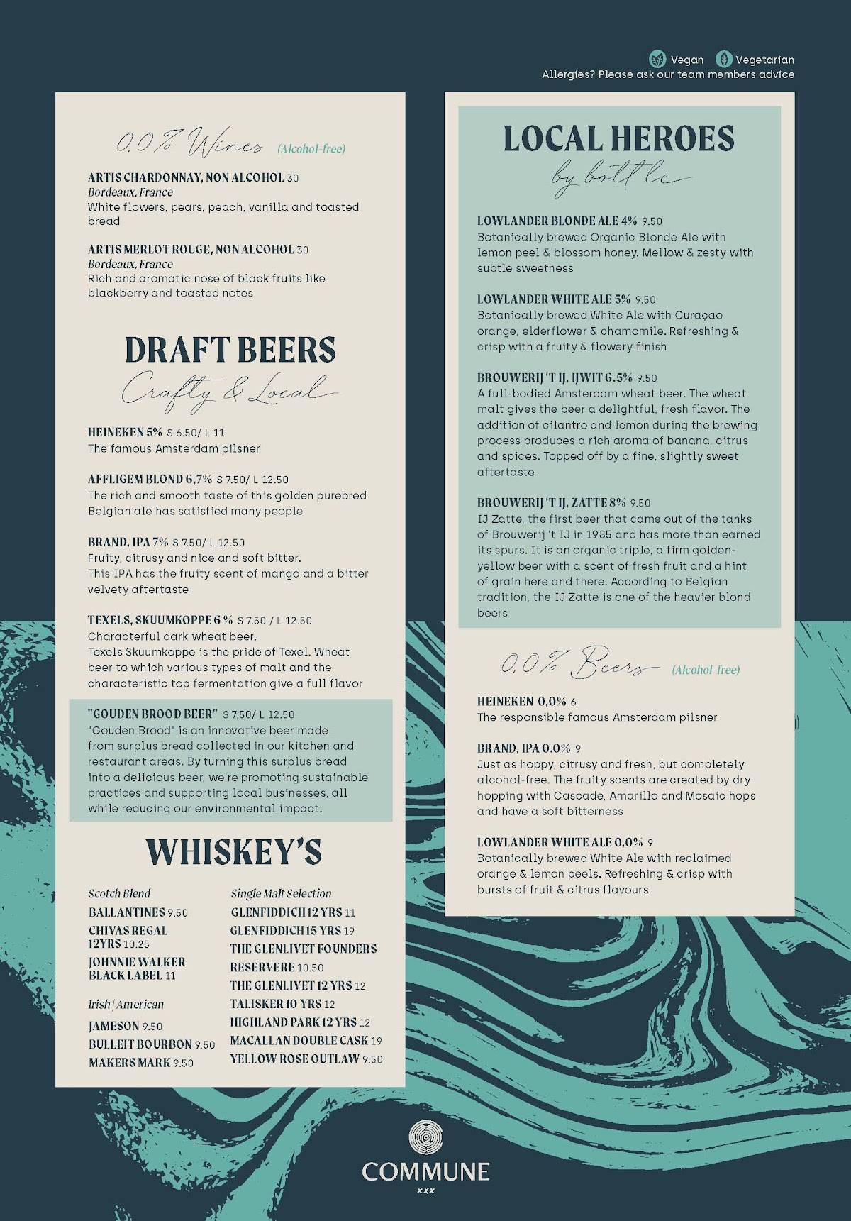 Menu at Commune Restaurant, Schiphol