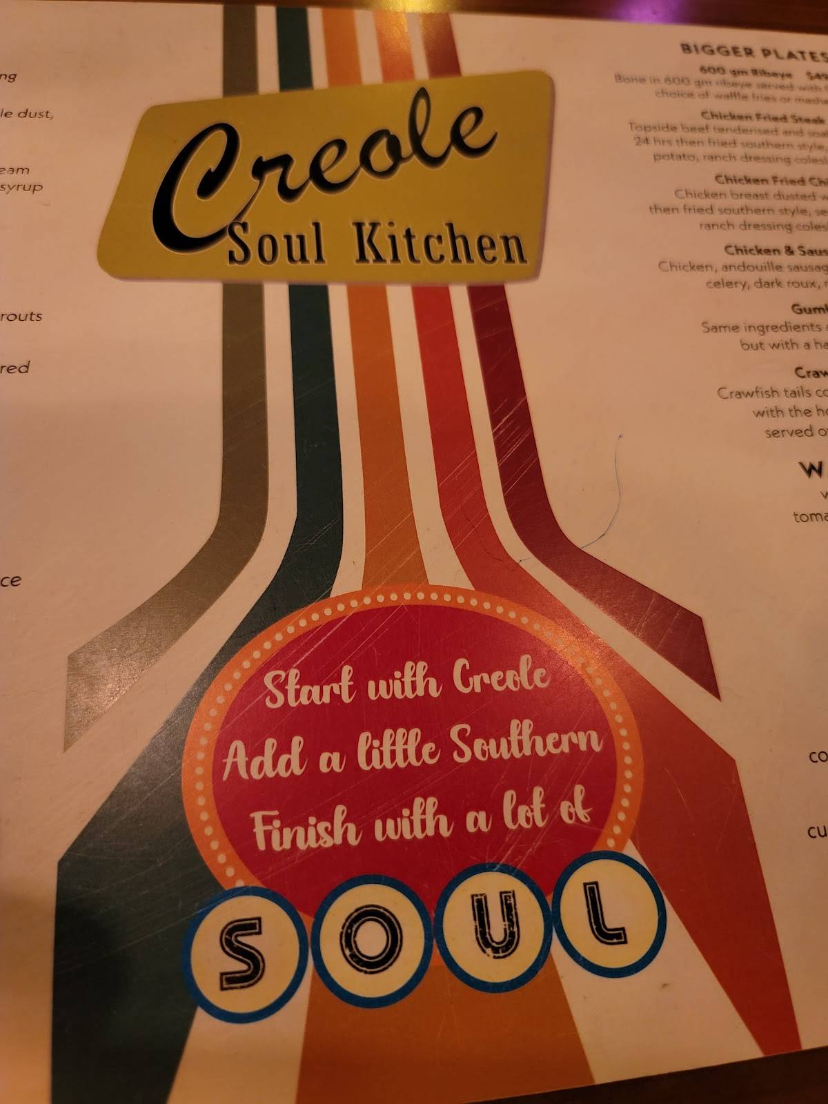 Menu at Creole Soul Kitchen restaurant, Spring Hill