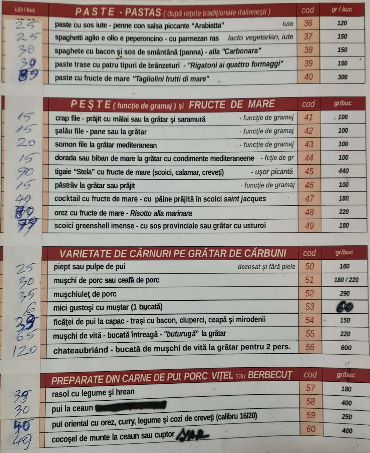 Menu at De cartier, Bucharest, Strada Viorele 57