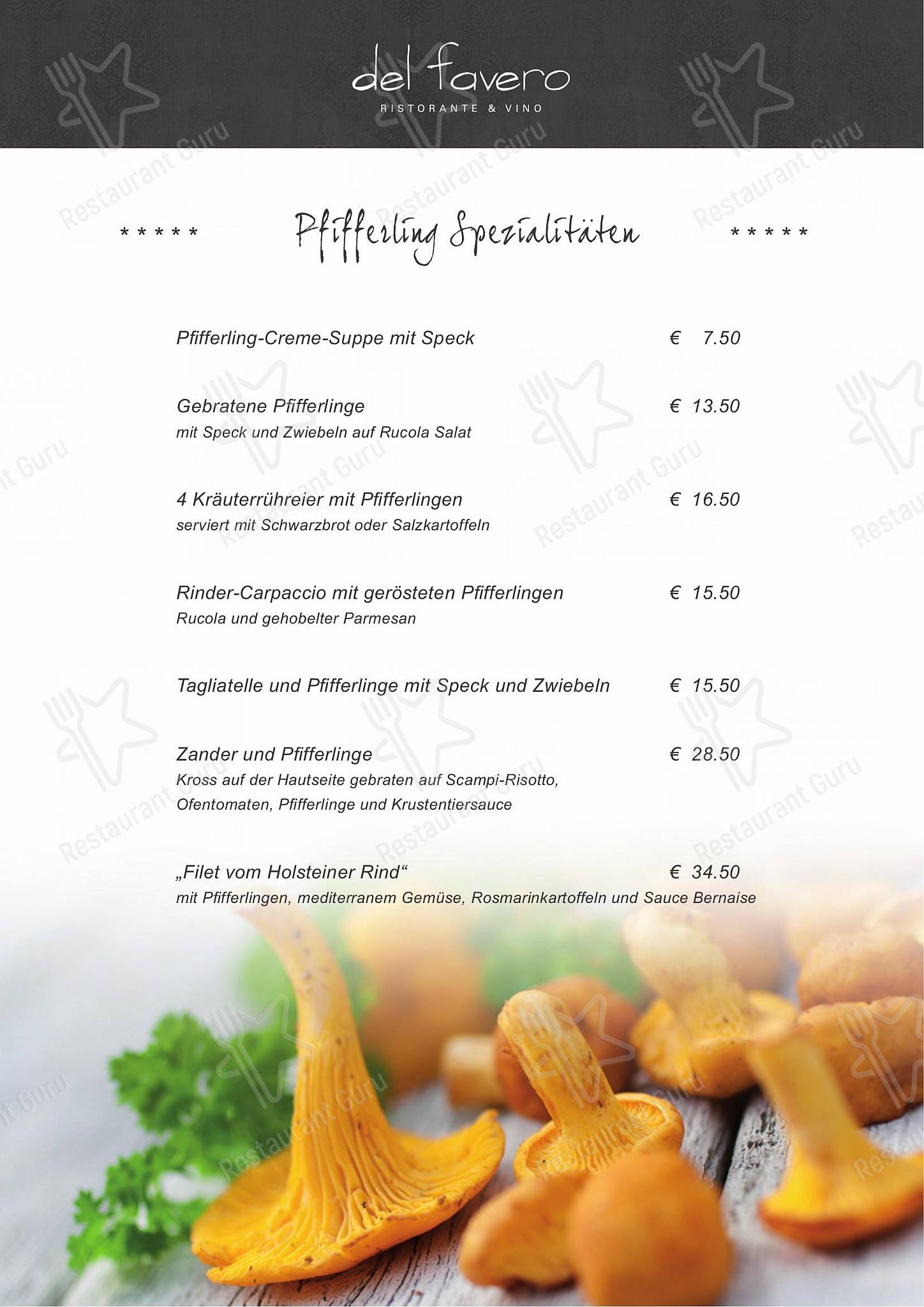Speisekarte von DEL FAVERO Restaurant&Events, Hamburg, Heegbarg 28