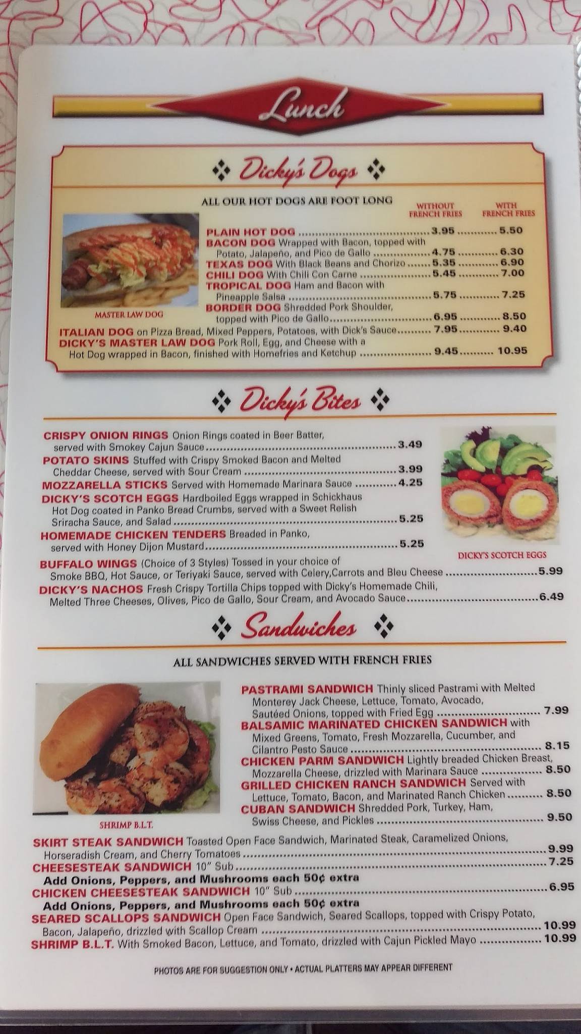 Menu at Dicky's Dogs restaurant, Toms River