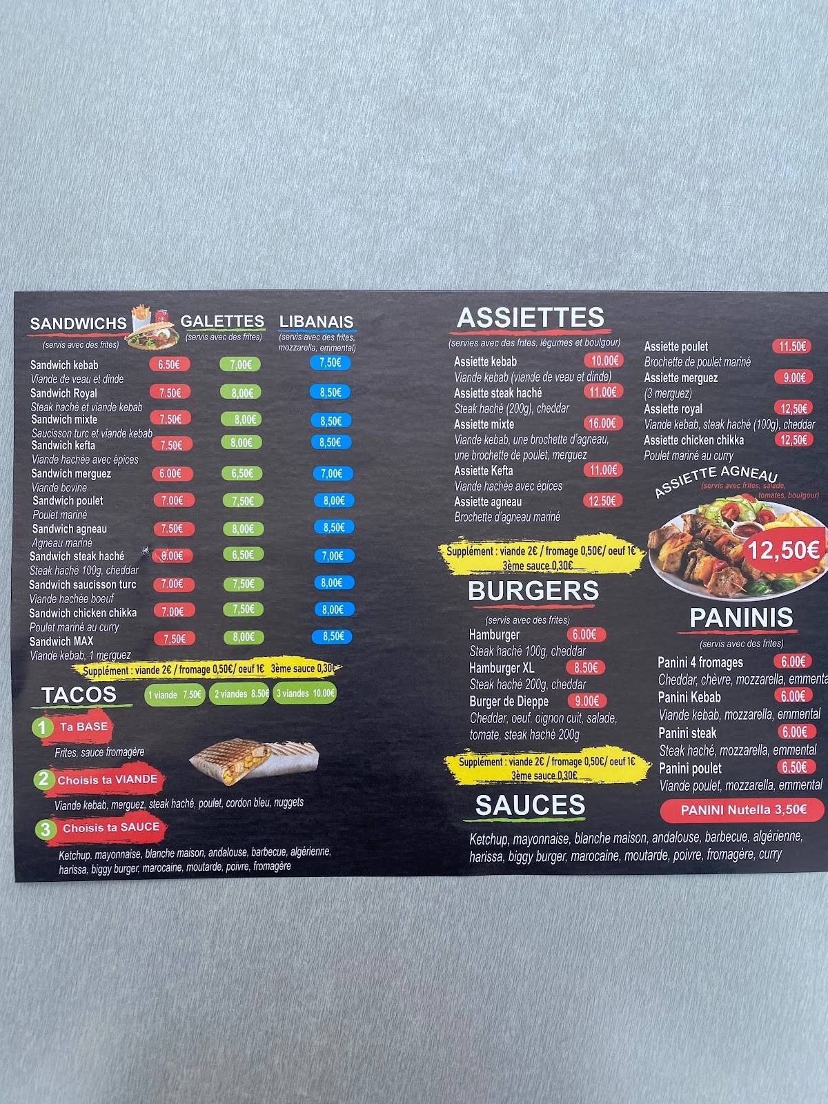 Menu au Dieppe Kebab, Dieppe