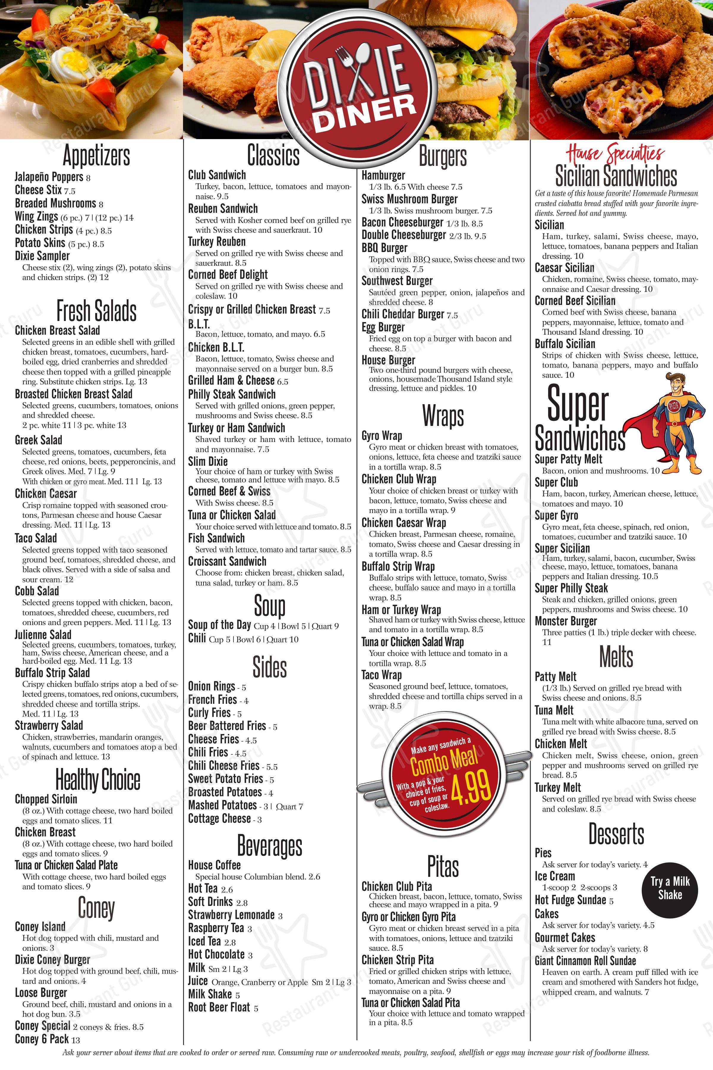 Menu at Dixie Diner restaurant, Waterford Township