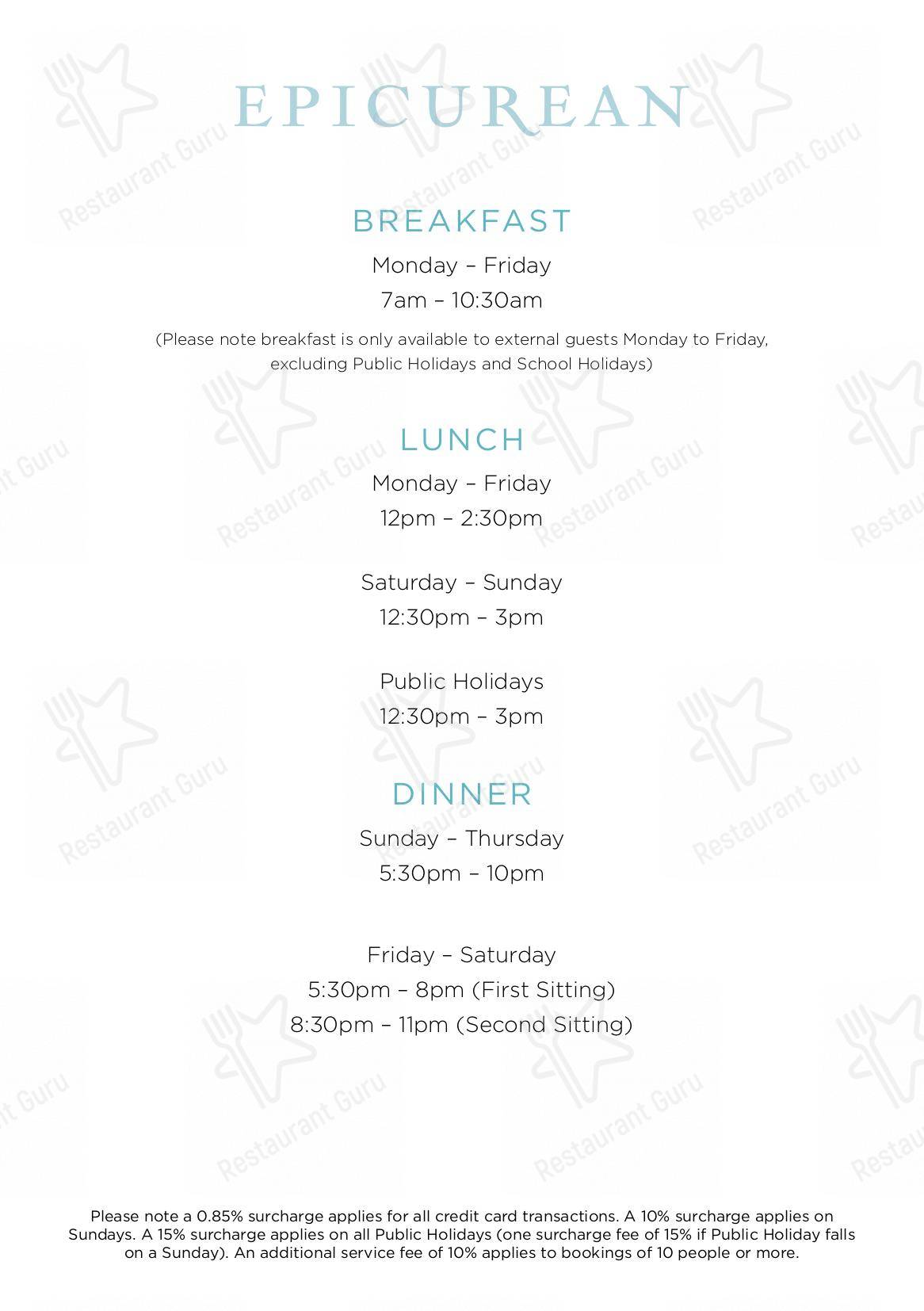 Menu at Epicurean restaurant, Barangaroo, Crown Sydney