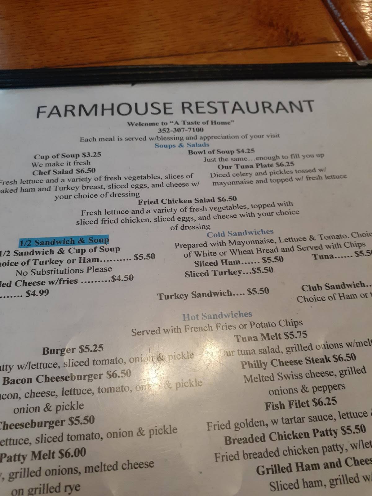 Menu at Farmhouse Restaurant, Belleview