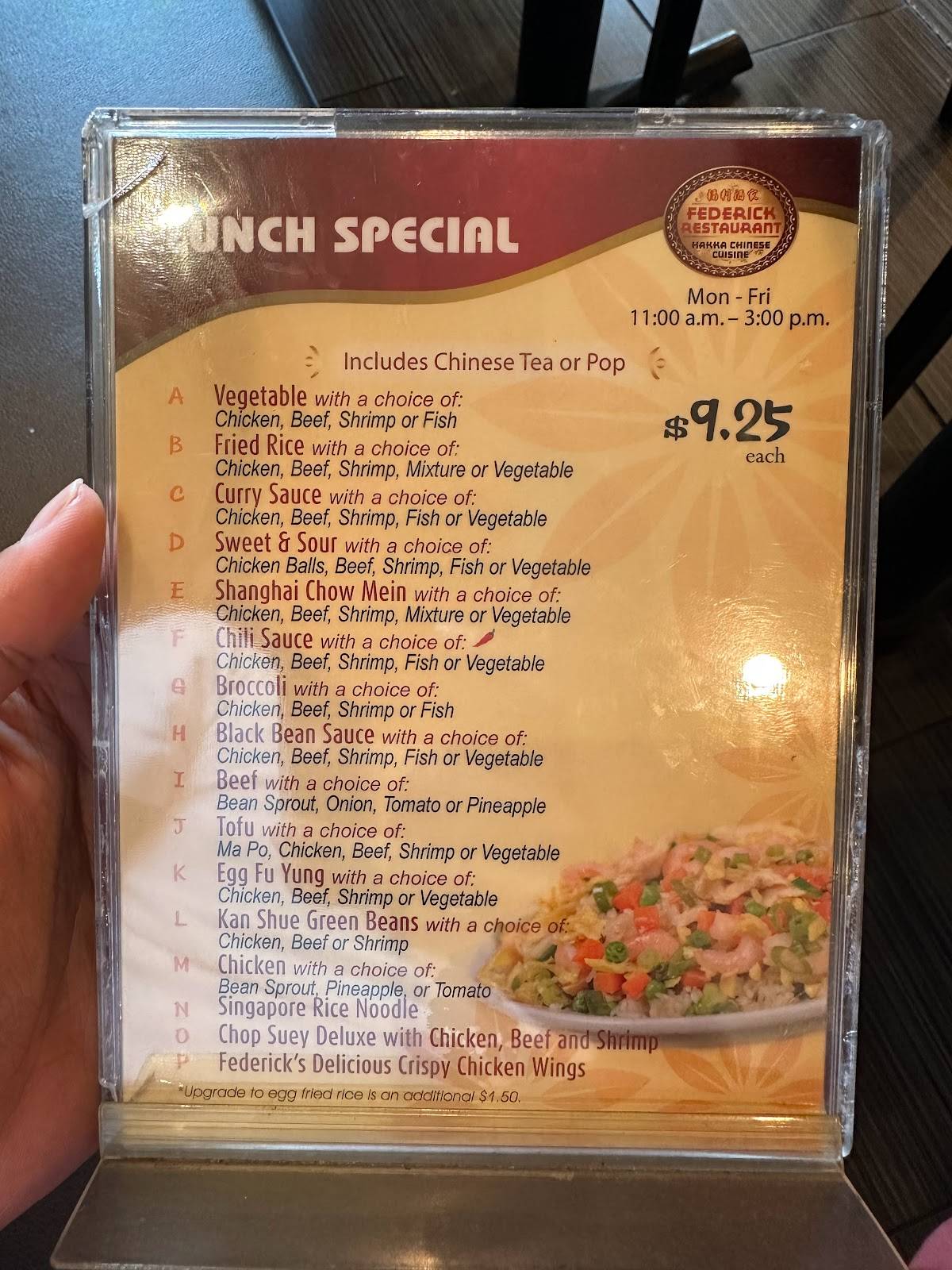 Menu at Federick Restaurant, Toronto, Ellesmere Rd