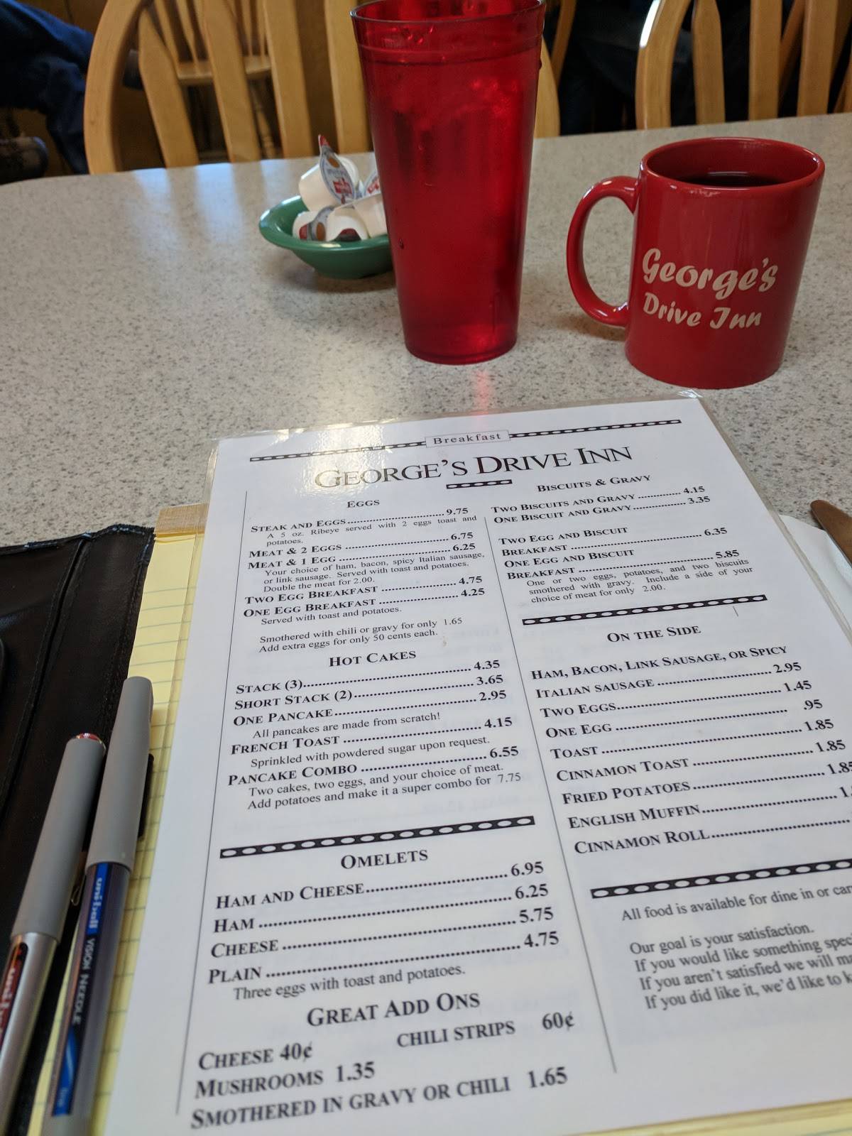 Menu at George's Drive Inn restaurant, Walsenburg
