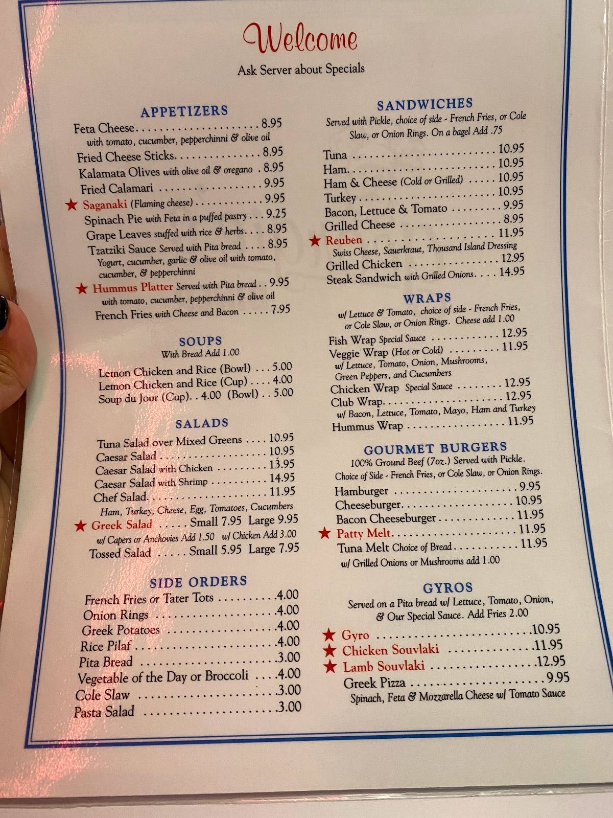 Menu at Georgie's Diner restaurant, St. Augustine