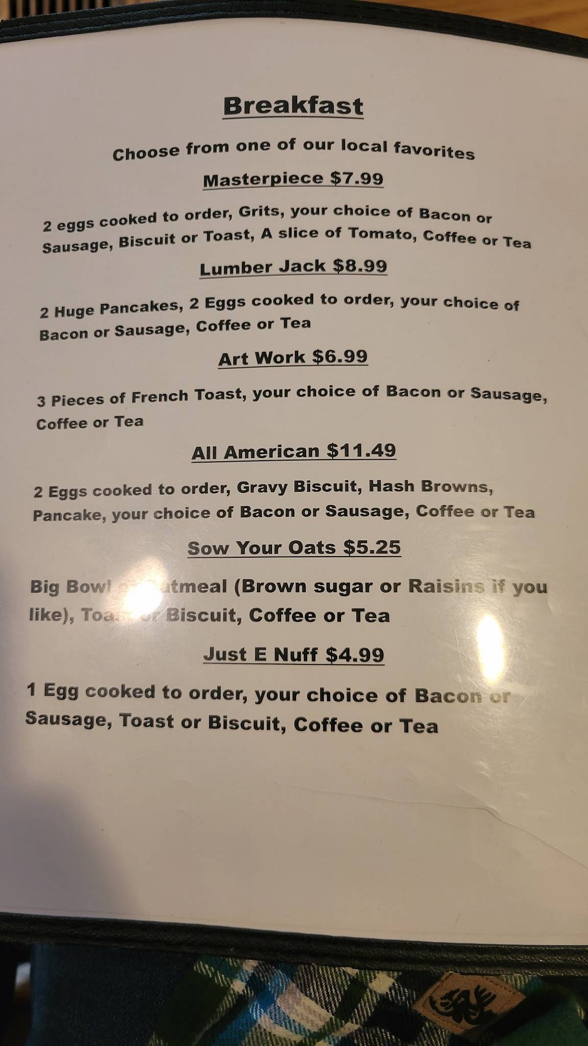 Menu at Grayson Restaurant, Wytheville