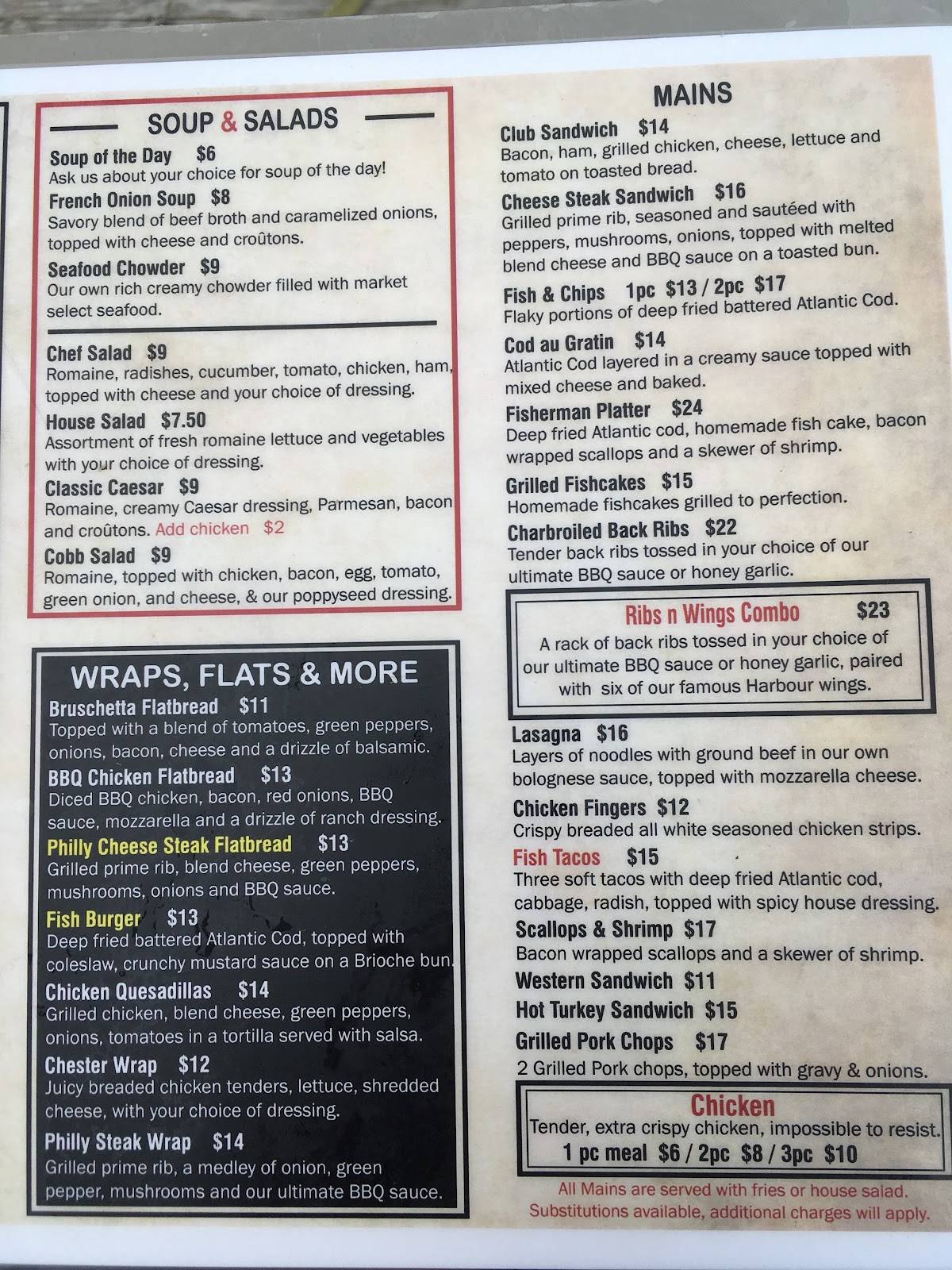 Menu at Harbour Restaurant, Channel-Port aux Basques, 122 Caribou Rd