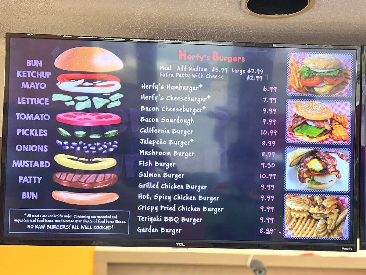 Menu at Herfy's Burgers restaurant, Snoqualmie
