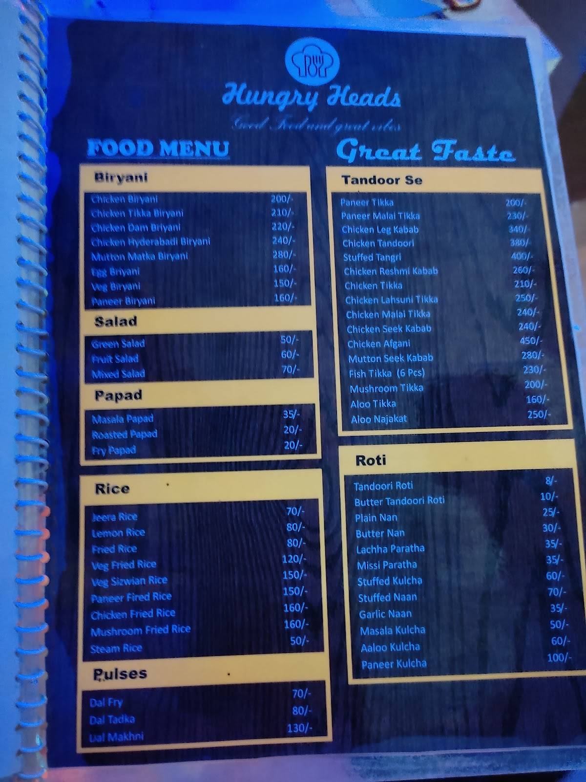 Menu at Hungry Heads, Madhubani