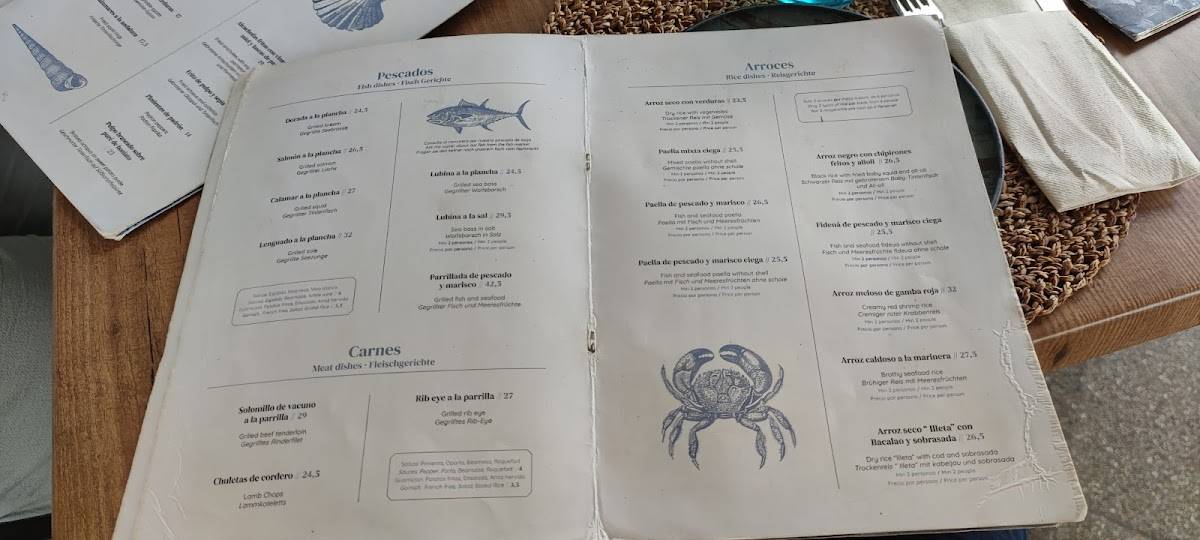 Menu at Restaurant Illeta, Es Camp de Mar