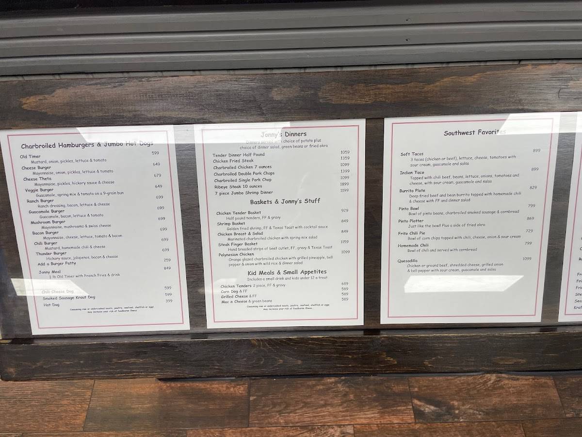 Menu at Jonny's At Oak Tree restaurant, Duncan
