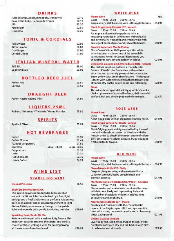 Menu at Julius Caesar Italian Restaurant, Gravesend