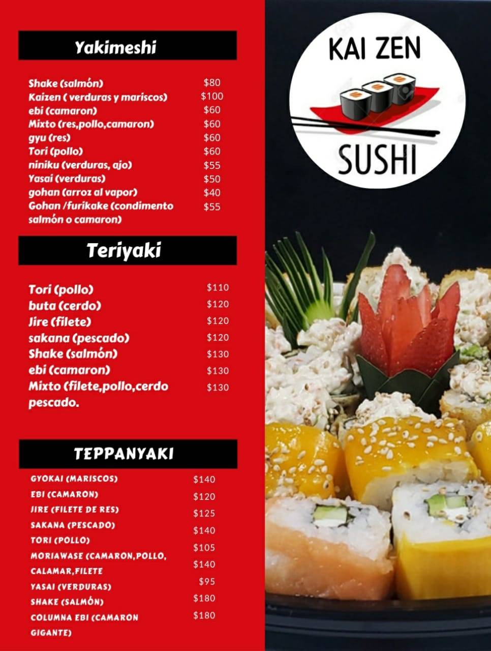 Carta del restaurante Kaizen sushi, Fuentes del Valle