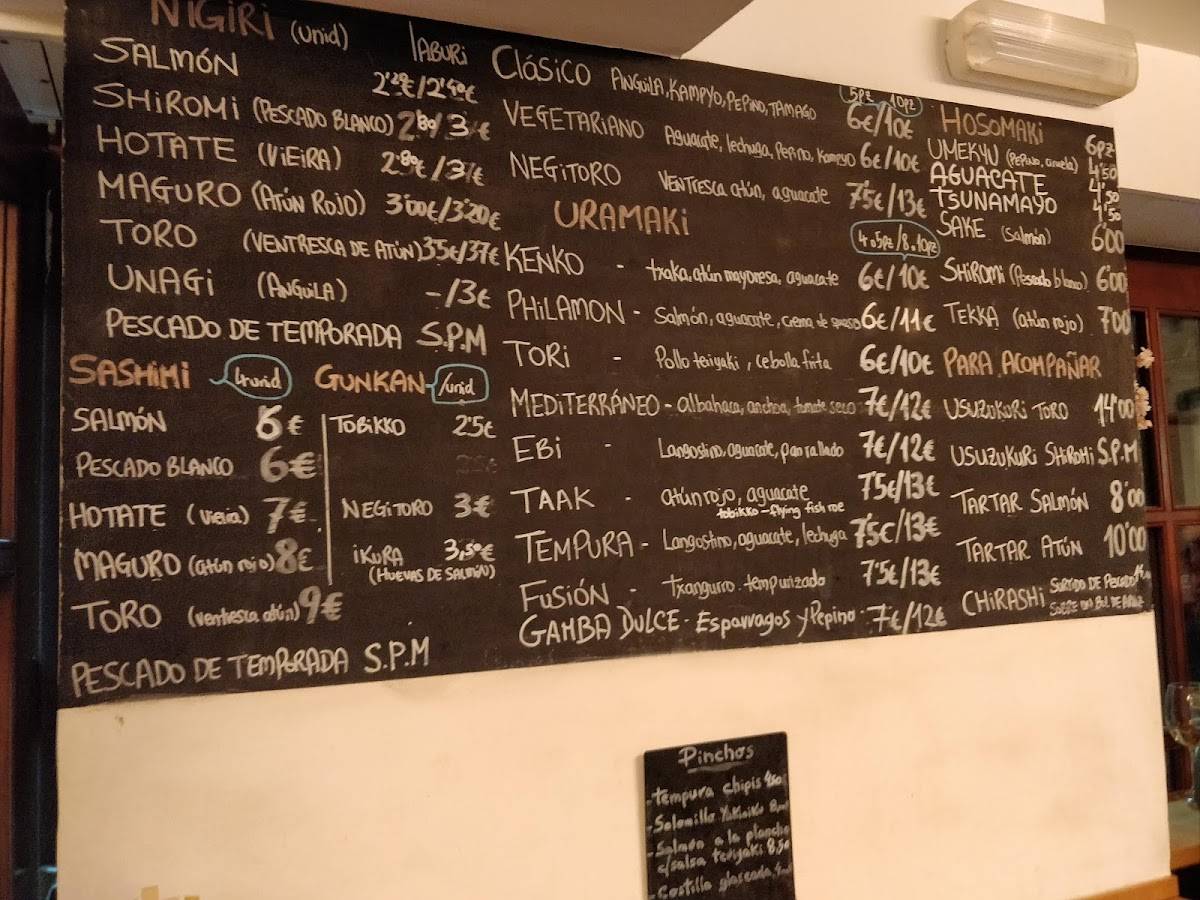 Carta de Kenji Sushi Bar, San Sebastián