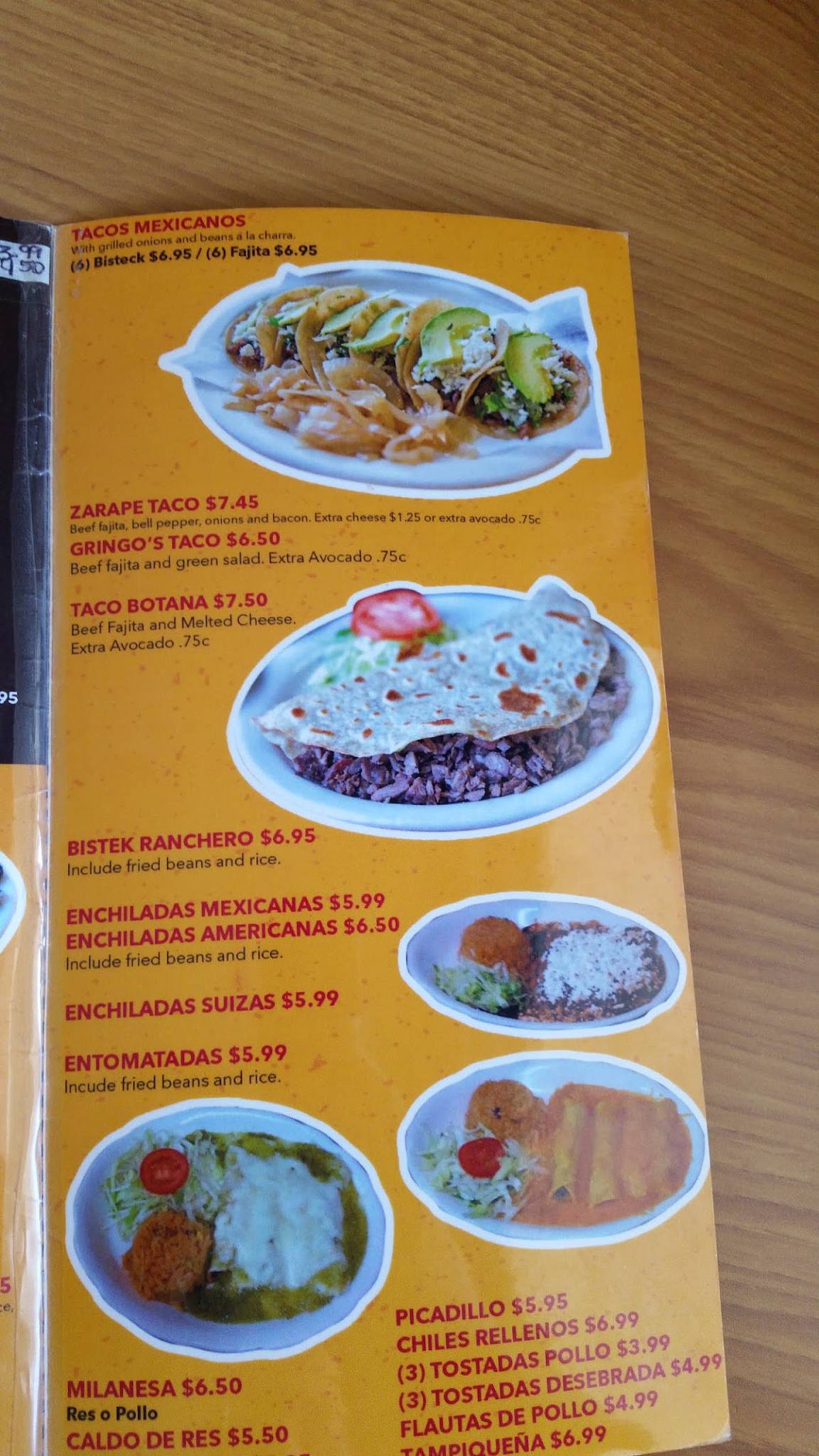 Menu at La Botana Grill restaurant, Brownsville, Paredes Line Rd