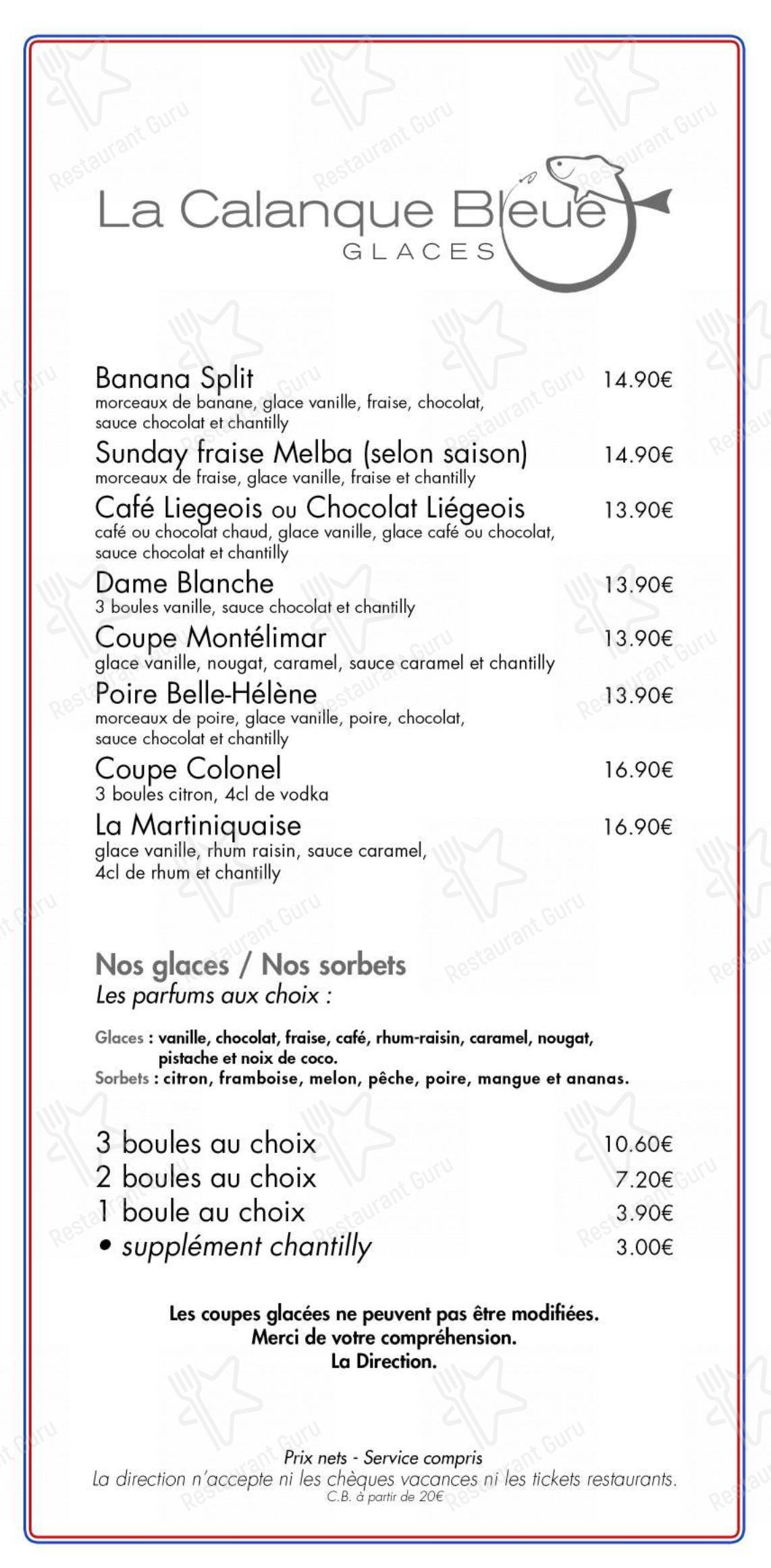 Menu au La Calanque Bleue restaurant, Sausset-les-Pins