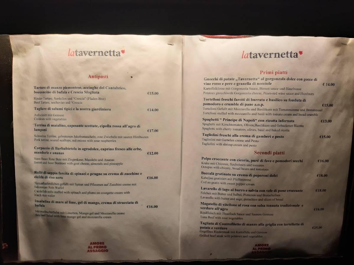 Speisekarte von La Tavernetta restaurant, Intra
