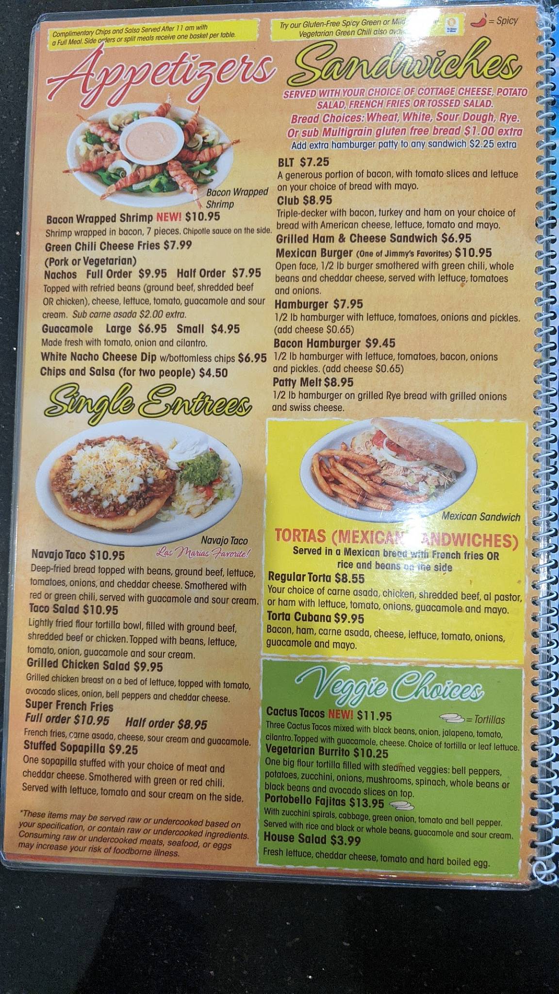 Menu at Las Marias restaurant, Grand Junction, 118 S 7th St