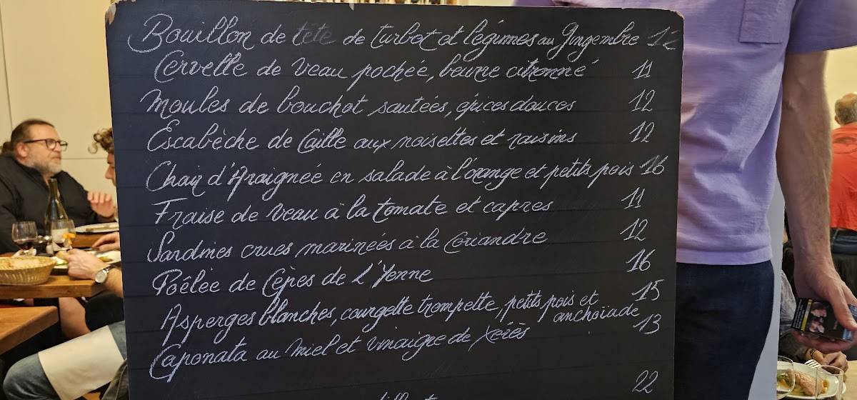 Menu at Le Baratin, Paris, 3 Rue Jouye-Rouve