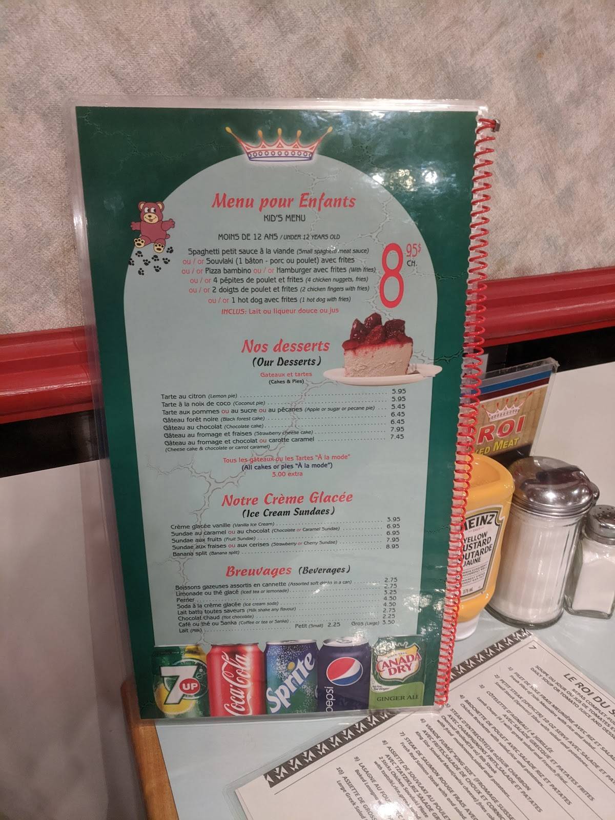 Menu at Le Roi du Smoked Meat restaurant, Montréal