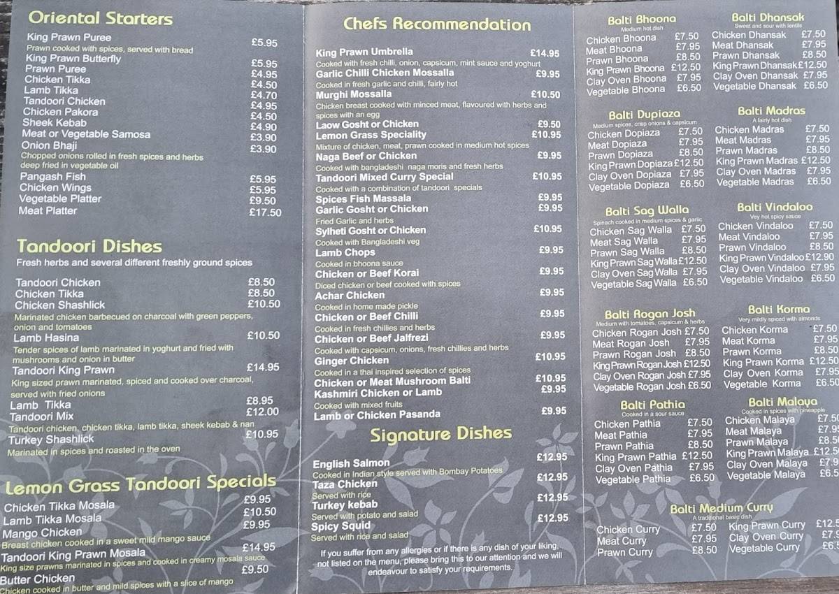 Menu at Lemon Grass restaurant, Dolgellau