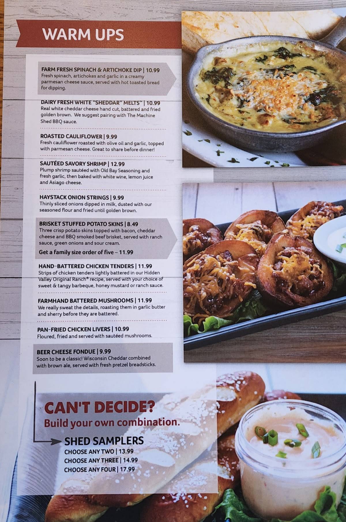 Menu at Machine Shed Restaurant Appleton, Appleton