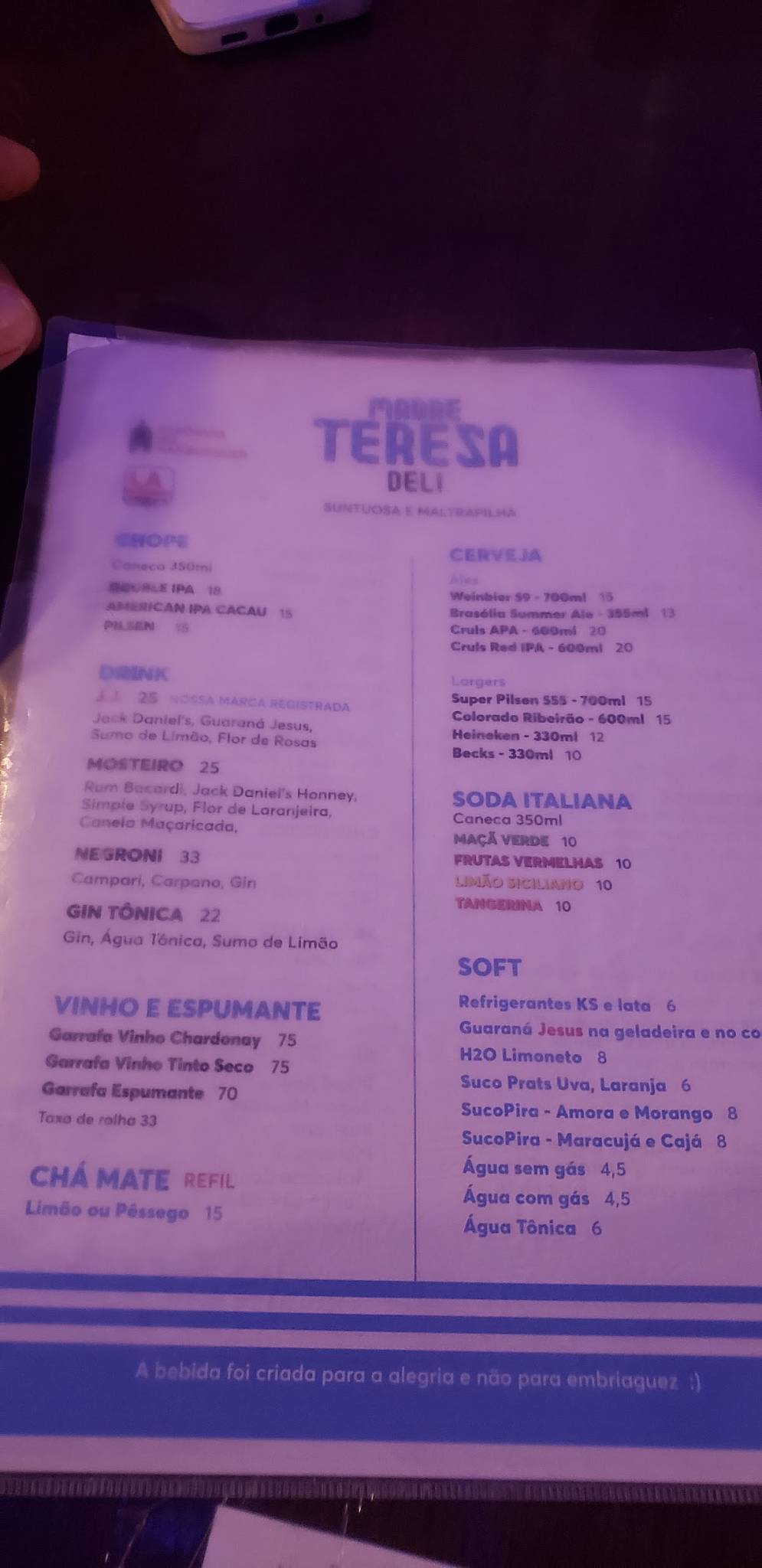 Menu em Madre Teresa Deli restaurante, Taguatinga