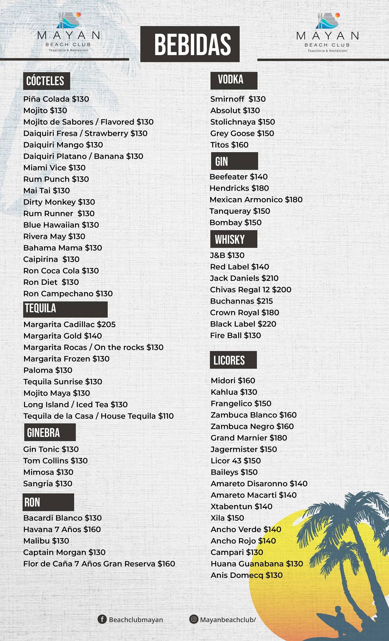 Menu at Mayan Beach Club Restaurant & Tequileria, Isla Mujeres