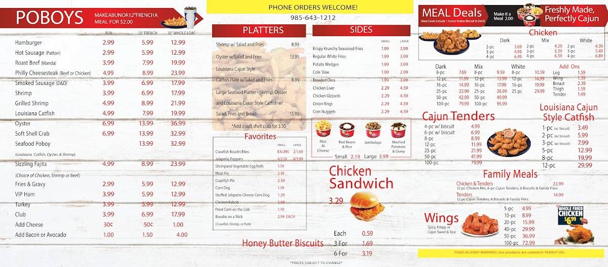 Menu at Moody's Time Saver restaurant, Slidell