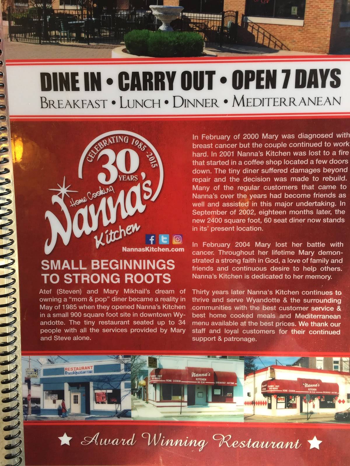 Menu at Nanna's Kitchen restaurant, Wyandotte