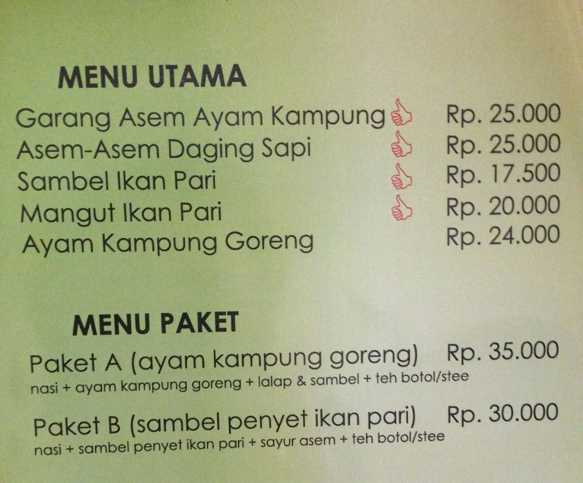 Menu at New d'Bacang Waroeng Keboen restaurant, Bekasi Regency, Jl ...