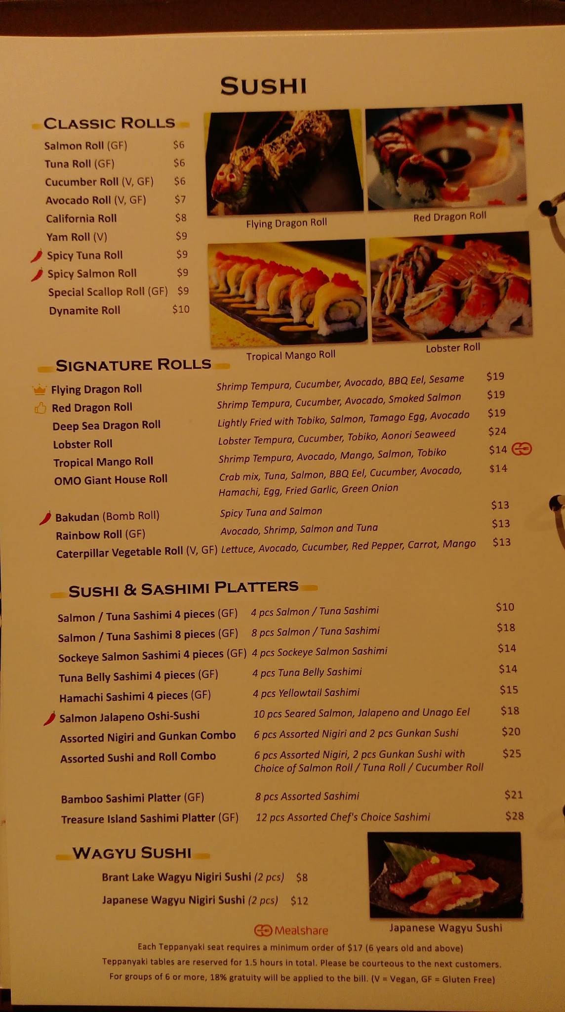 Menu at OMO Teppan and Kitchen restaurant, Calgary, Macleod Trail SW