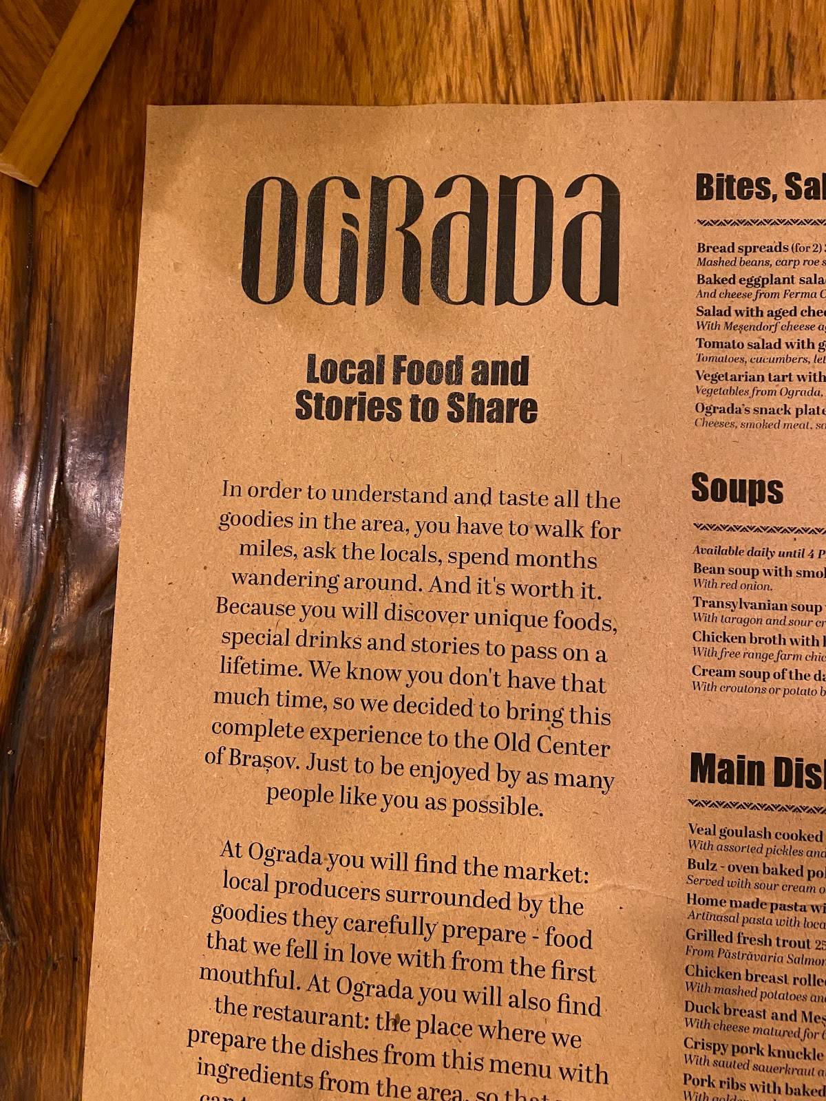 Menu at Ograda, Brașov