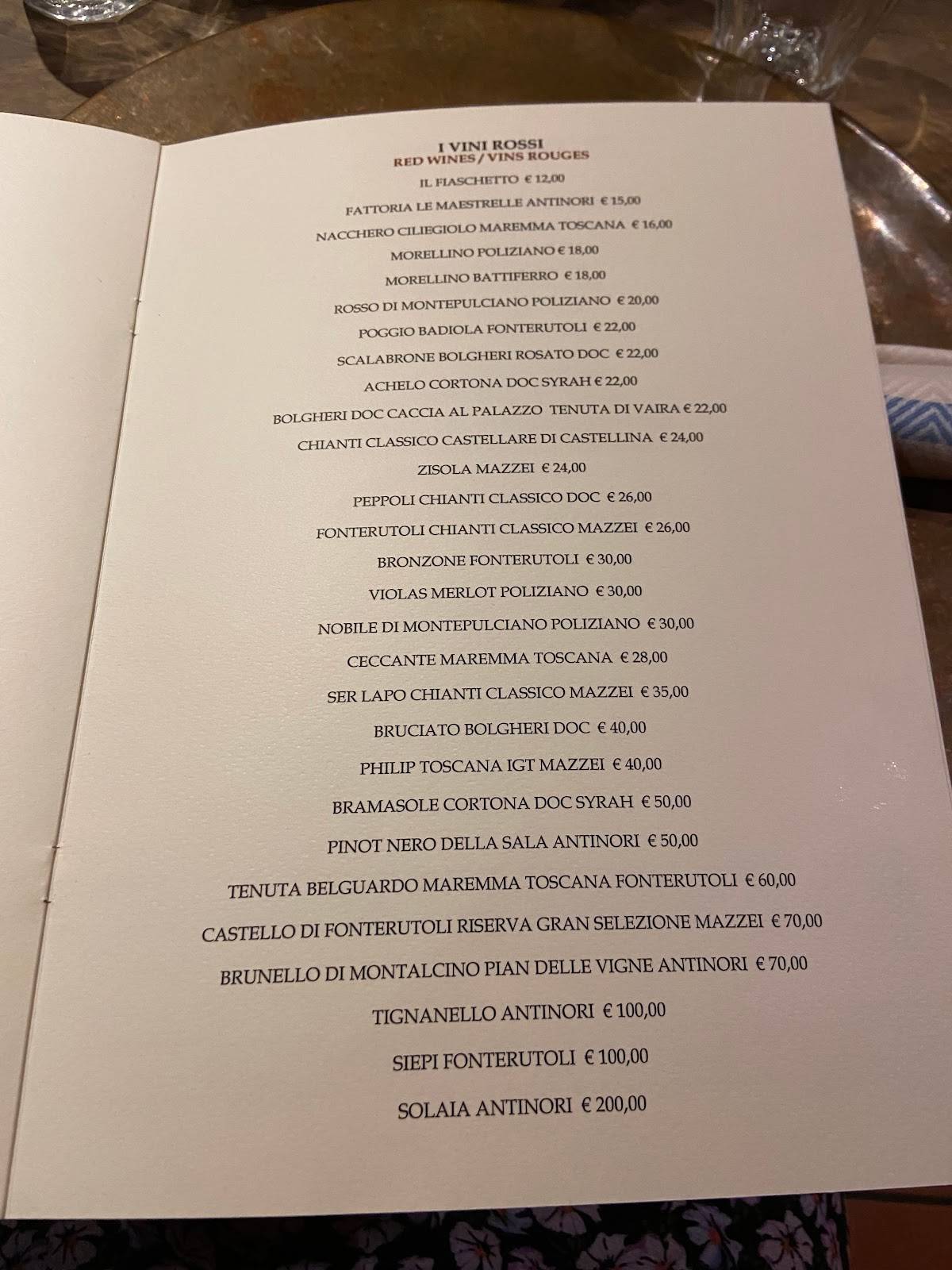 Menu at Osteria Santo Spirito restaurant, Florence, Piazza Santo Spirito