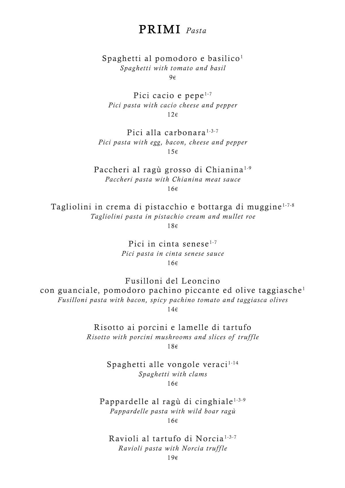 Menu da Osteria dei Leoni Firenze ristorante, Firenze